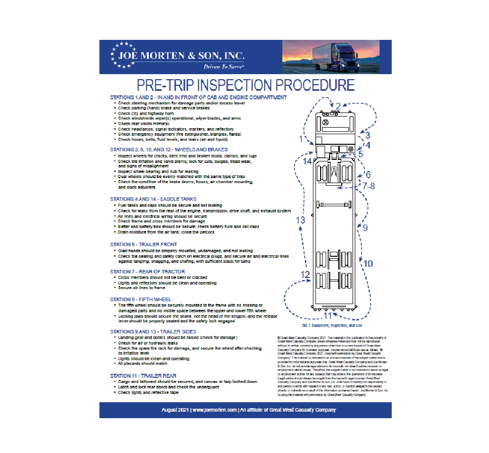 Pre-Trip Inspection Guide | Joe Morten & Son, Inc.